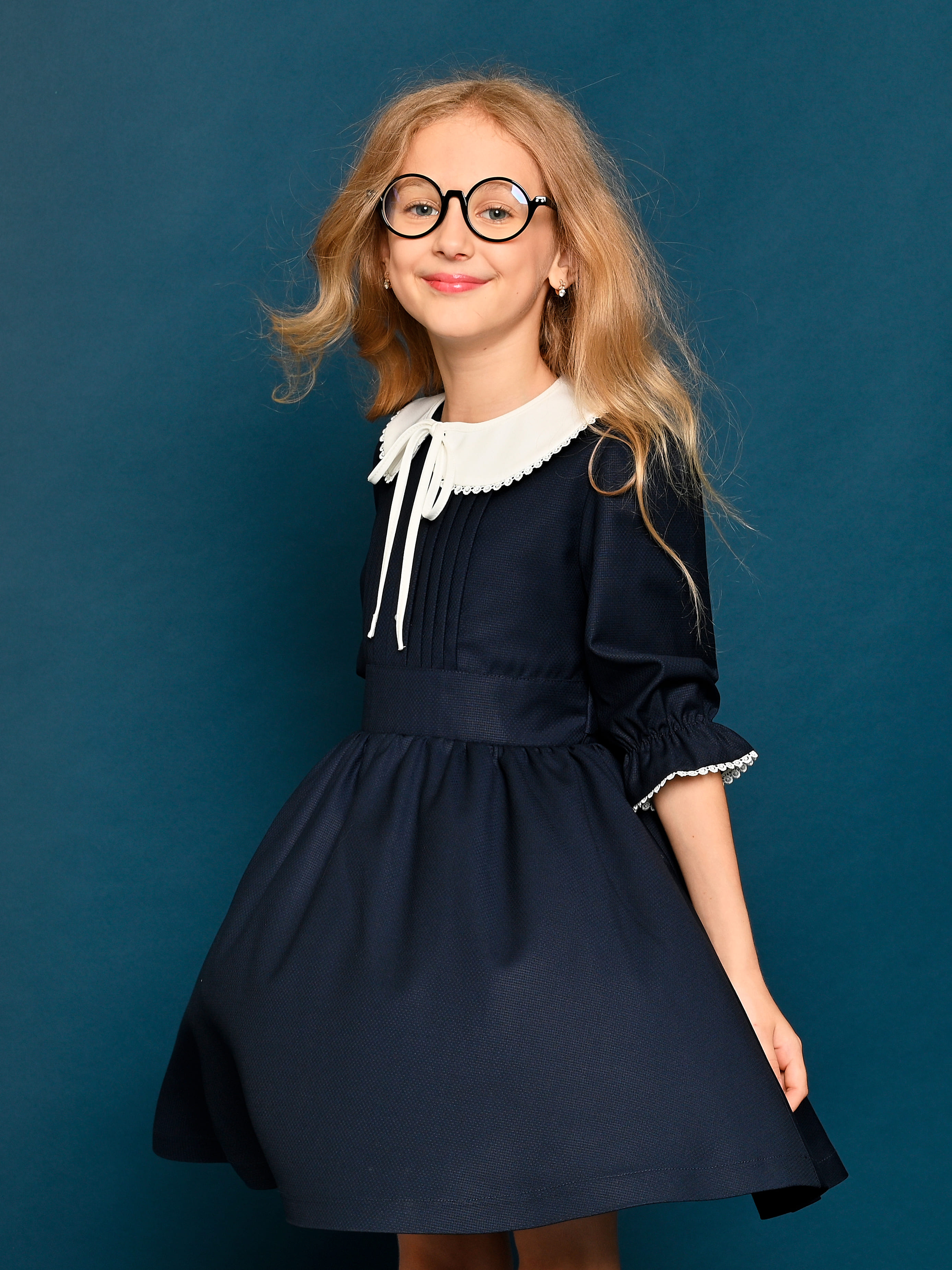 Платье в ретро стиле со съемным белым воротником в цвете: Темно-синий Ole! Twice | Купить модную ...